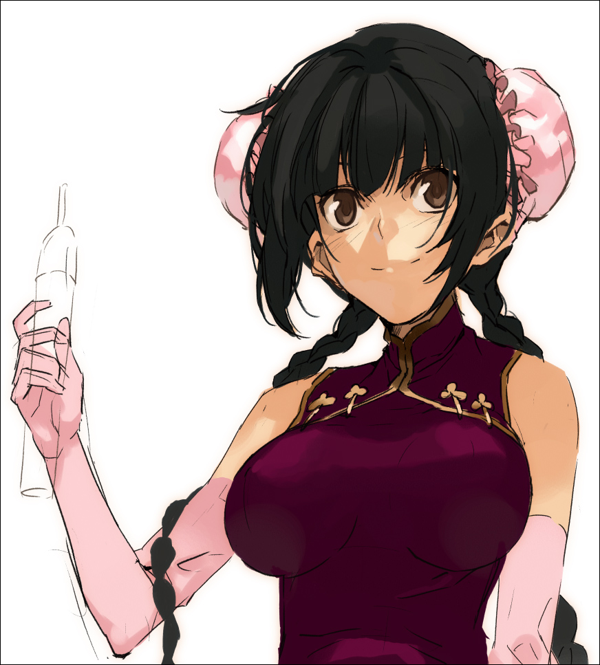 Safebooru 1girl Black Hair Braid Breasts Brown Eyes Bun Cover China